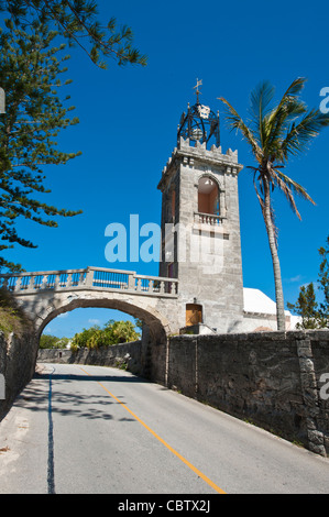 Old tower and pedestrian bridge near Flatts Village, Bermuda Stock ...