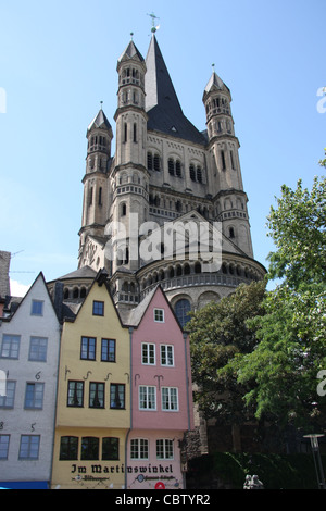 Great St. Martin Church with Cologne Cathedral at dusk, Cologne, North ...