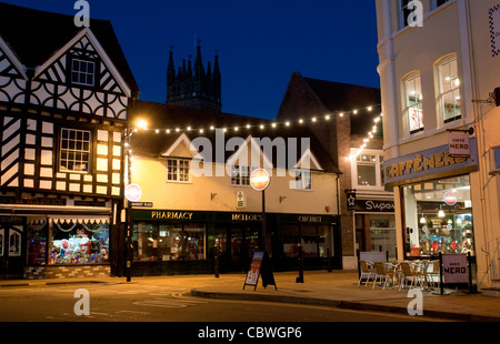 Warwick town centre at night, Warwickshire, England, UK Stock Photo - Alamy