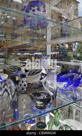 Prague glass, a display of Bohemian crystal glass in the Stare Mesto ...