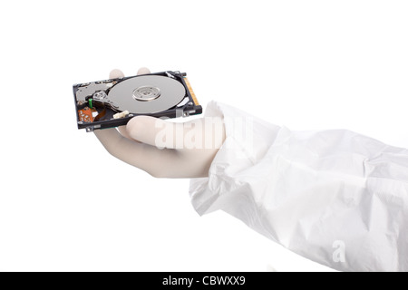 hard disk in hand isolated on white background Stock Photo - Alamy