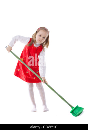 Girl sweeping the floor Stock Photo - Alamy