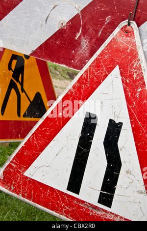 Road sign at the construction site. Keep left road sign at the city ...