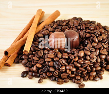 arrangement of chocolate, coffee and cinnamon sticks closeup Stock ...