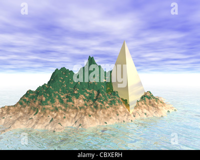 Abstract: Golden Pyramid On Rocky Island Stock Photo - Alamy