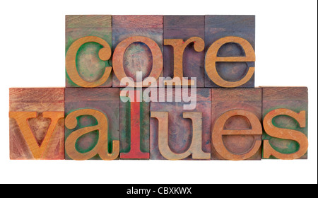 core values words on wooden blocks on yellow background. Business ...