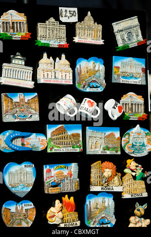Rome tourism, souvenir fridge magnets on sale outside a shop in the ...