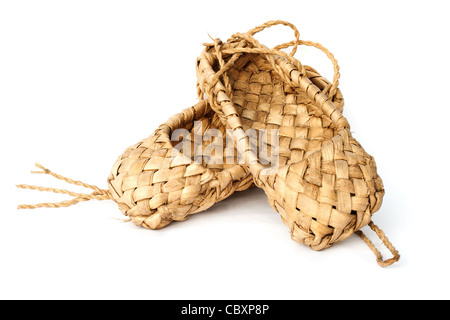 Old Russian sandals made of bark. Birch bark shoes, traditional old ...