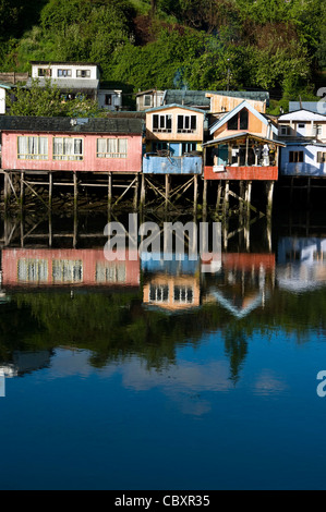 Traditional stilt houses by the sea, Castro village, Chiloe Island ...