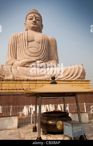 India, Bihar, Bodhgaya, Buddhism, big Buddha statue, face of figure ...
