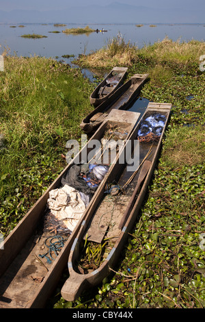 Myanmar, View of fishing village and wooden path at Lake Inle Stock ...
