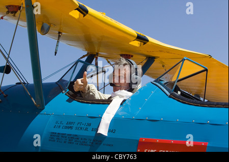 Stearman PT-13B open cockpit biplane Stock Photo - Alamy