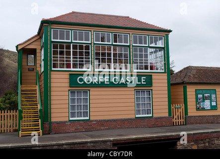 Signal Box at Corfe Castle, a stop on the Swanage Railway Stock Photo ...