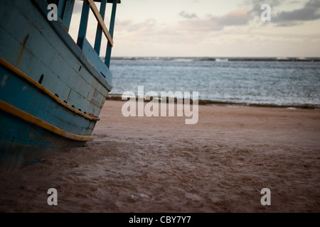 Stranded blue boat in praia do Frances, Maceio - Alagoas, Brazil Stock ...