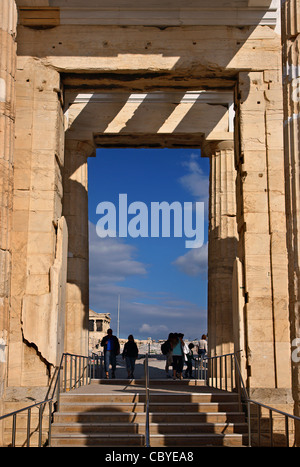Ancient columns of Propylaia, the monumental gateway to the Acropolis ...