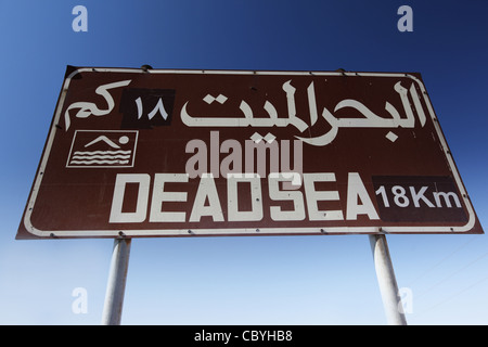 Sign by the Dead Sea in Jordan stating the lowest point on earth at ...