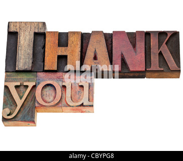 thank you exclamation - isolated text in vintage wood letterpress ...