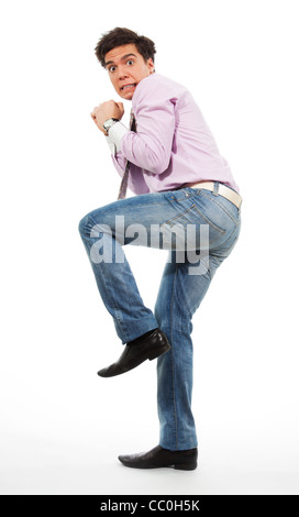 Isolated business man running away Stock Photo - Alamy