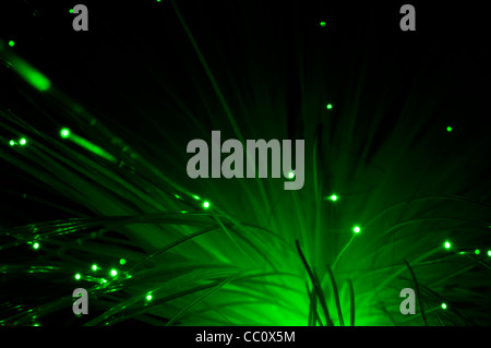 Optical fibers of fiber optic cable. Internet technology. Green color ...