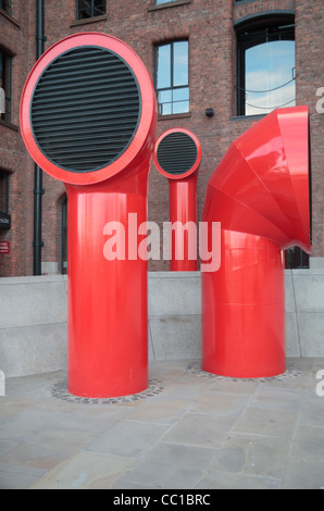Three red funnels at The Albert Dock Stock Photo - Alamy