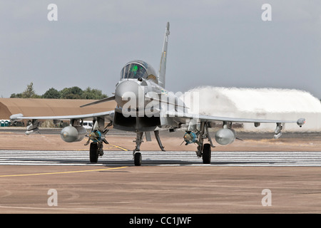 An RAF Bae systems Typhoon fighter on a reheat climb out Stock Photo ...