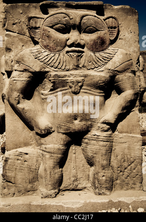 Statue of the ancient Egyptian god Bes, Temple at Dendera, Egypt, North ...