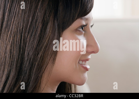 USA, California, Los Angeles, Profile of young woman smiling Stock ...
