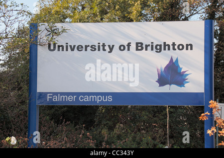 University of Sussex Falmer Campus entrance sign and flower bed ...