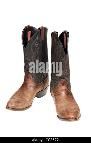 Brown leather cowboy boots, side view Stock Photo - Alamy