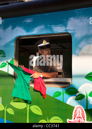 Train Guard with Flags Railway Station Hua Hin Thailand Stock Photo - Alamy