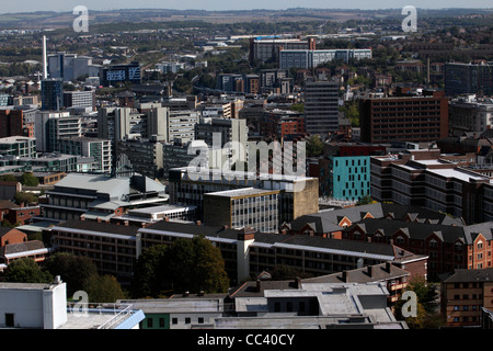 Urban sprawl of Sheffield city with office blocks and high rise flats ...