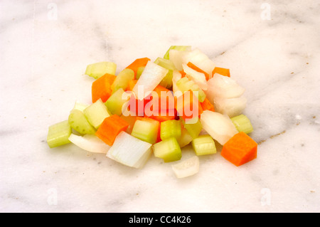 Kitchen: Main Cuts Of The Vegetables. Cutting Mirepoix Stock Photo - Alamy
