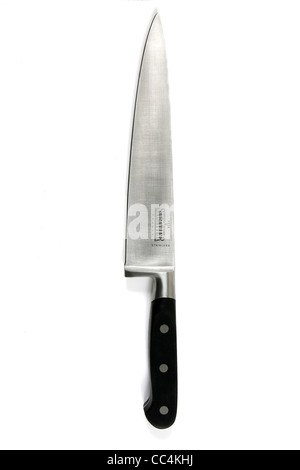 Sharp large kitchen knife on a dark surface, white background mexico ...