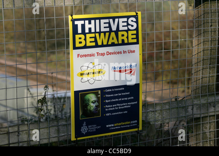 network rail, cable theft, smartwater sign Stock Photo - Alamy