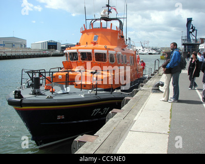 RNLI Severn class lifeboat moored in Weymouth Harbour. The Severn Stock ...