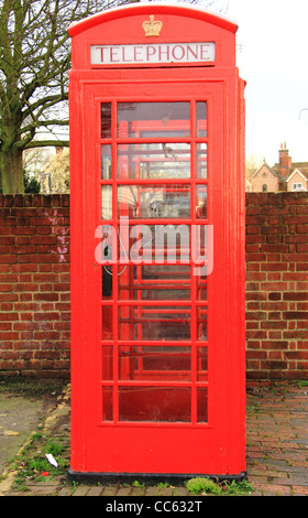 Old K6 cast iron red telephone box designed by Sir Giles Gilbert Scott in Liverpool Anglican ...