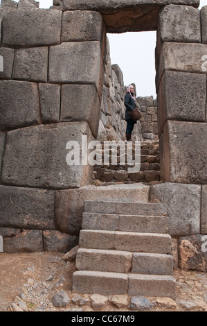 Stone walls and stairs at the ancient Inca ruin of Ollantaytambo ...