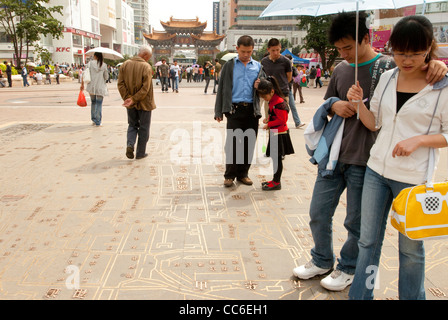 Ground with relief map, Nanping Pedestrian Street, Kunming, Yunnan ...