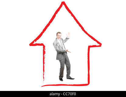 Real estate agent presenting house model during online meeting on ...