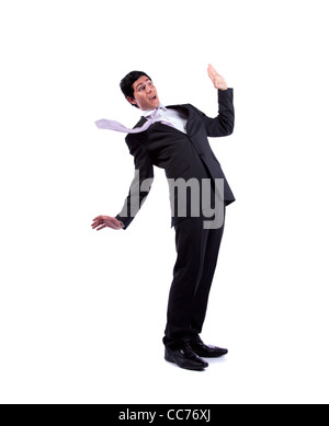 Businessman in a falling position, on white Stock Photo - Alamy