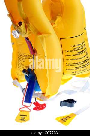 Yellow life vest, for use in airplanes, as emergency equipment ...