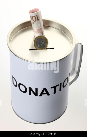 Donation can. Collecting money, for charity Stock Photo - Alamy
