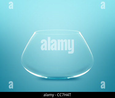 Empty fishbowl with water in front of blue background Stock Photo - Alamy