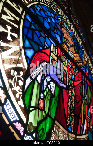 Stained glass window of bishop Remigius, founder, in the medieval ...