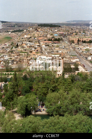 View of the city of Urfa from the hill overlooking the sacred pools and ...