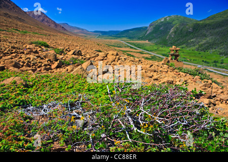 Mountain view landscape from hill over blue sky background Stock Photo ...