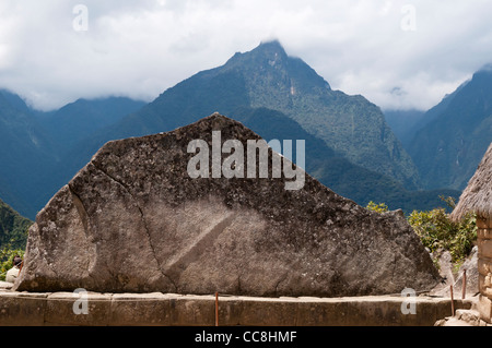 Sacred Rock, Machu Picchu, Peru, silhouette of inca carved stone Stock ...