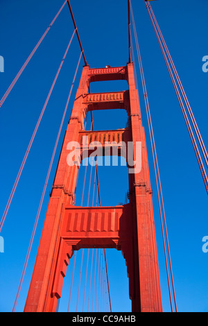 Pillar of the Golden Gate Bridge over blue sky in San Francisco ...