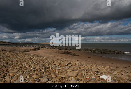 Panoramic view of Skinningrove beach under a stormy sky Stock Photo - Alamy