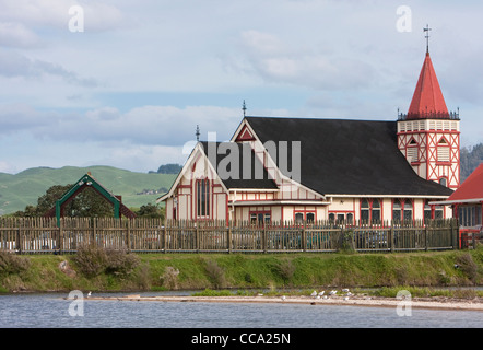 St Faith's Anglican church at Ohinemutu on Lake Rotorua, North Island ...
